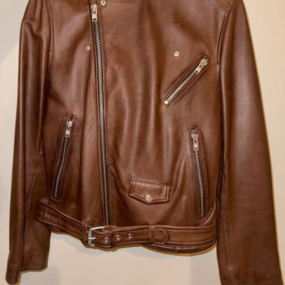 H&M | Jackets & Coats | Rare Brown Hm Genuine Leather Motorcycle Jacket ...